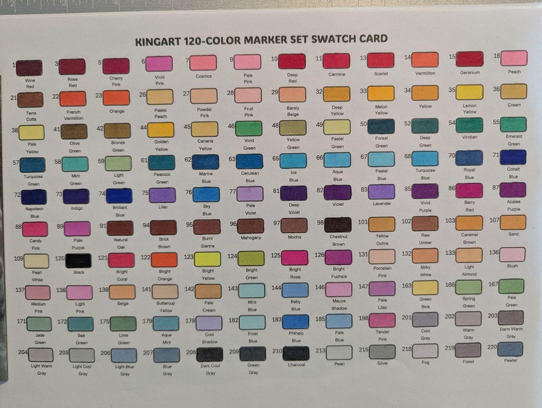 Kingart 120 Color Swatch Card | Numerical Order | Printable PDF - Etsy
