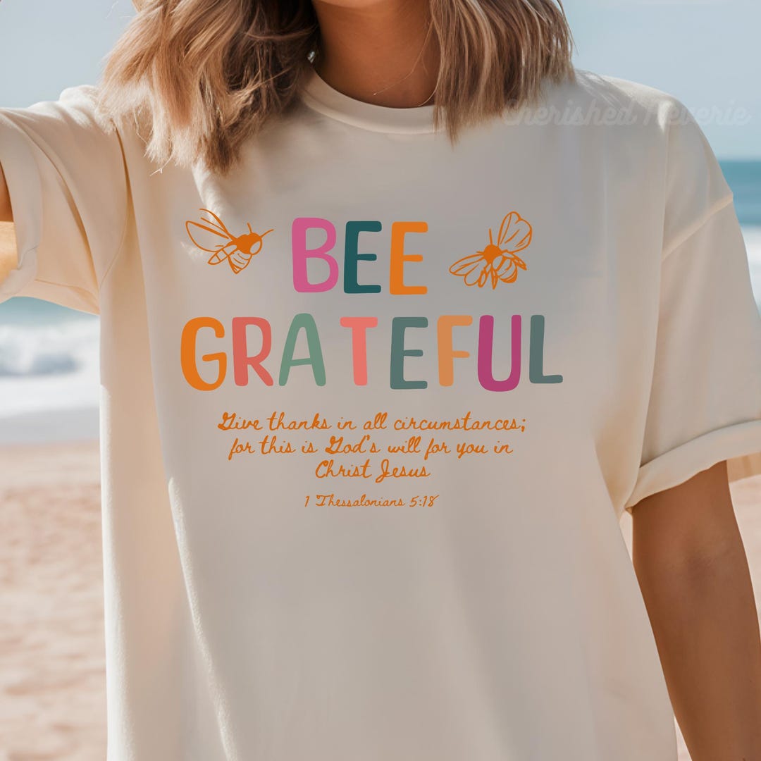 Christian Bee Grateful Doodle Women Shirt, Bible Verse T-shirt, Faith ...