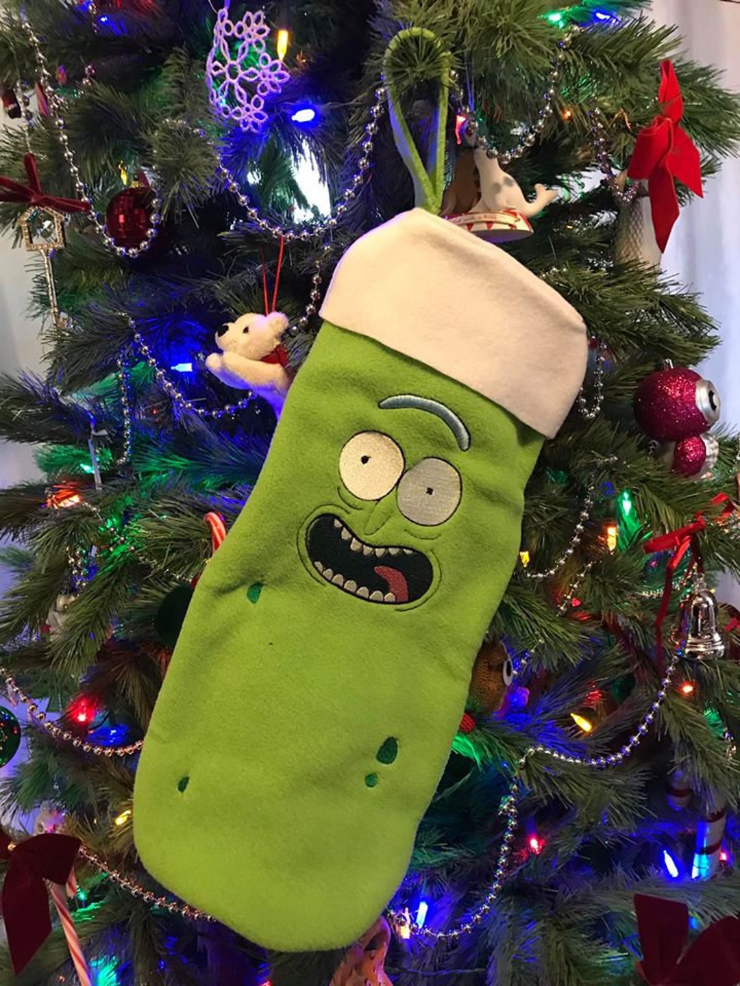 Pickle Christmas Stocking: Embroidered Fleece Holiday Decor - Etsy