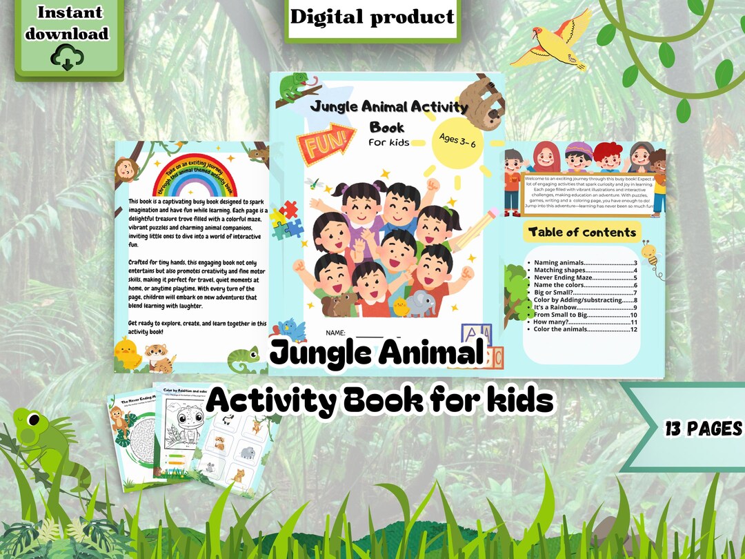 Jungle Animal Activity Book for Kids- Printable and Dowloadable E-book ...