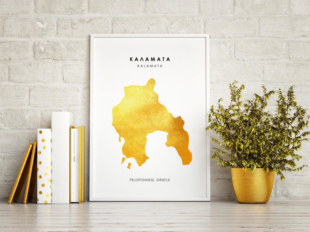 Map KALAMATA Art Foil Print Hand Foiled - Greek Art - Greek Products - Kalamata, Greece ...