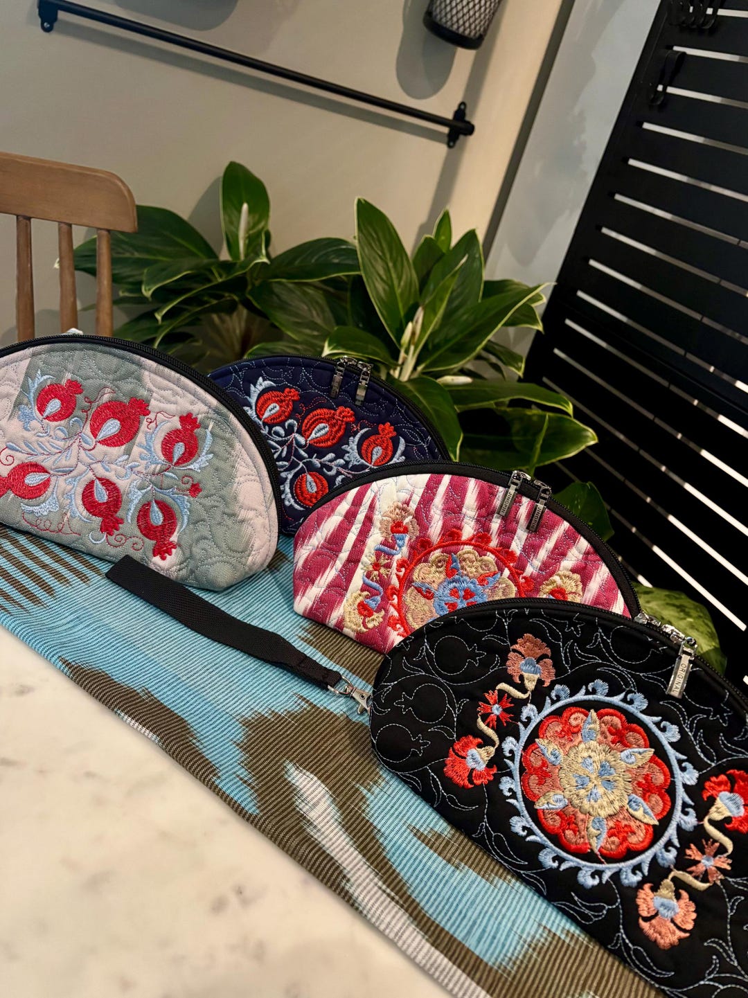 Handcrafted Uzbek Makeup Bag | Ikat & Pomegranate Design | 10" Pouch ...