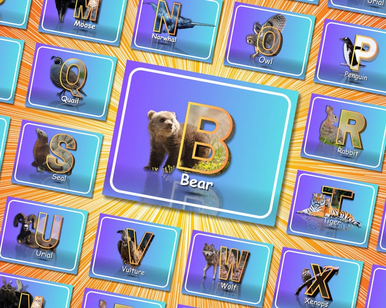 Animal-themed Alphabet Flashcards | A-Z Educational Cards for Kids ...