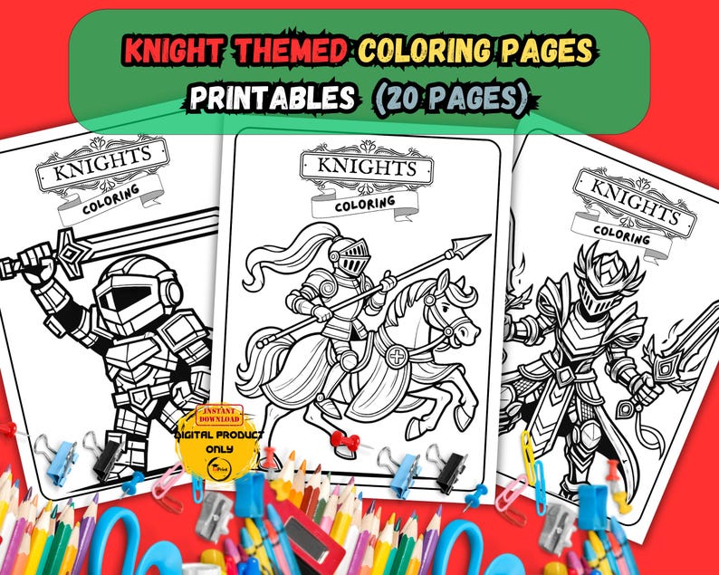 Printable Knight Coloring Pages for Adults & Kids | Medieval Fantasy ...