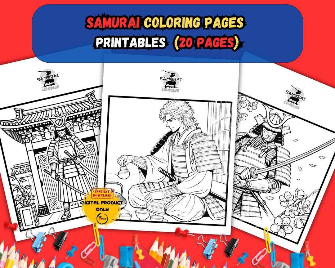Samurai Coloring Pages - 20 Printable Warrior Designs, Digital Download ...
