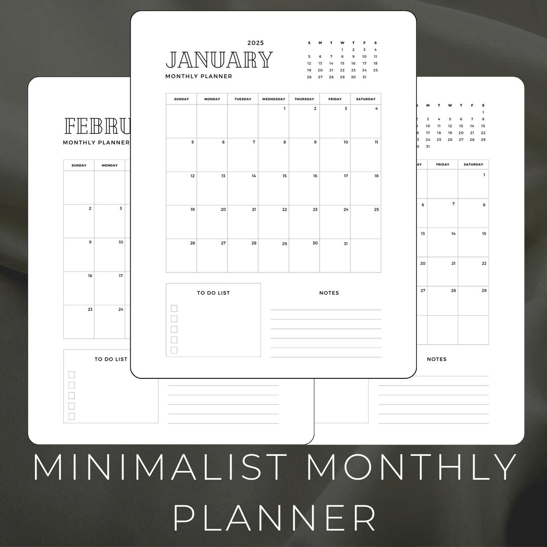 Minimalist Monthly Planner Printable - Simple Dated Calendar, Clean ...