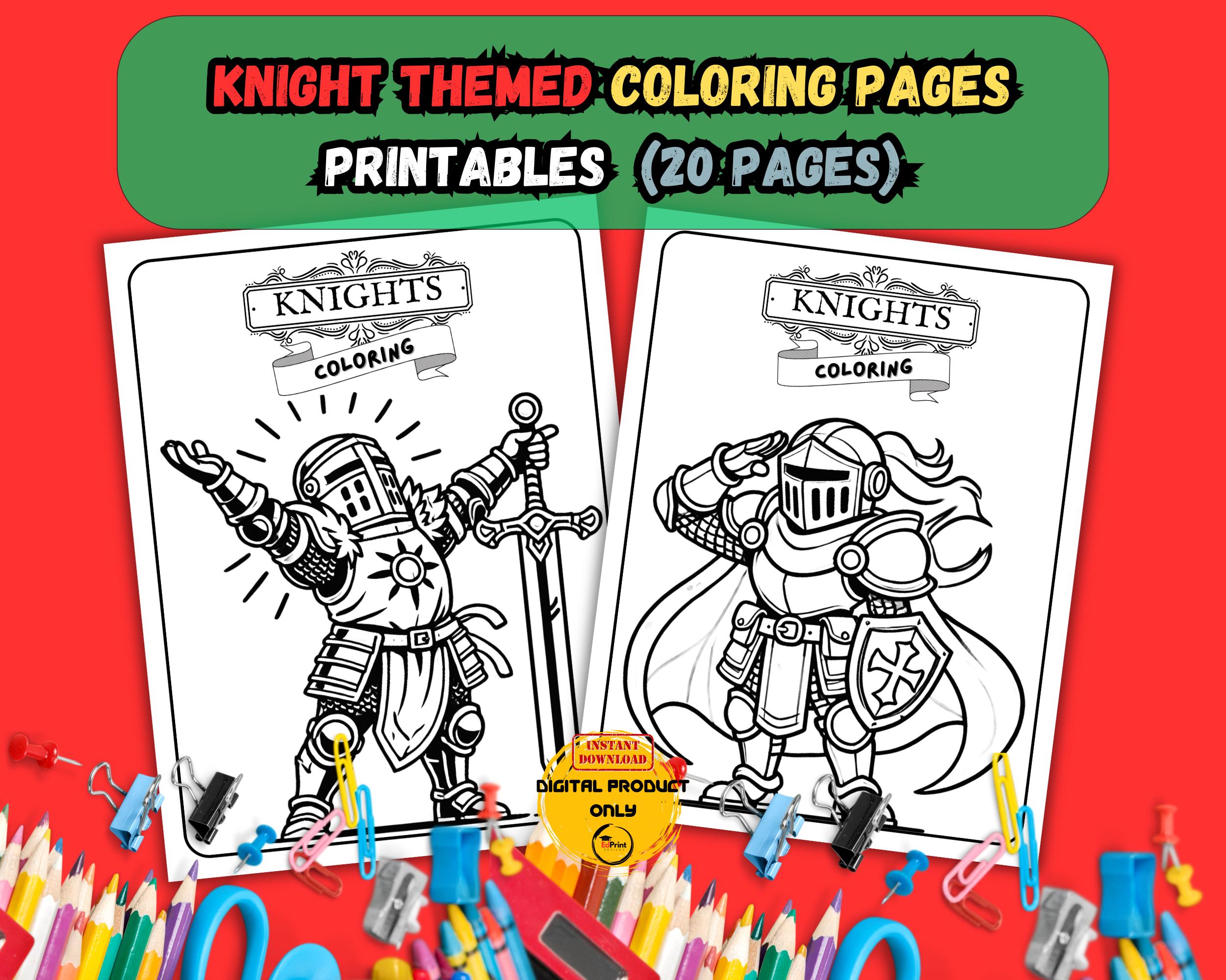 Printable Knight Coloring Pages for Adults & Kids | Medieval Fantasy ...