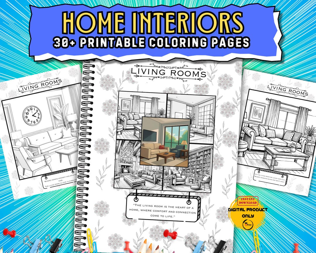 Home Interior Coloring Pages – Cozy Rooms Printable Art – for Children ...