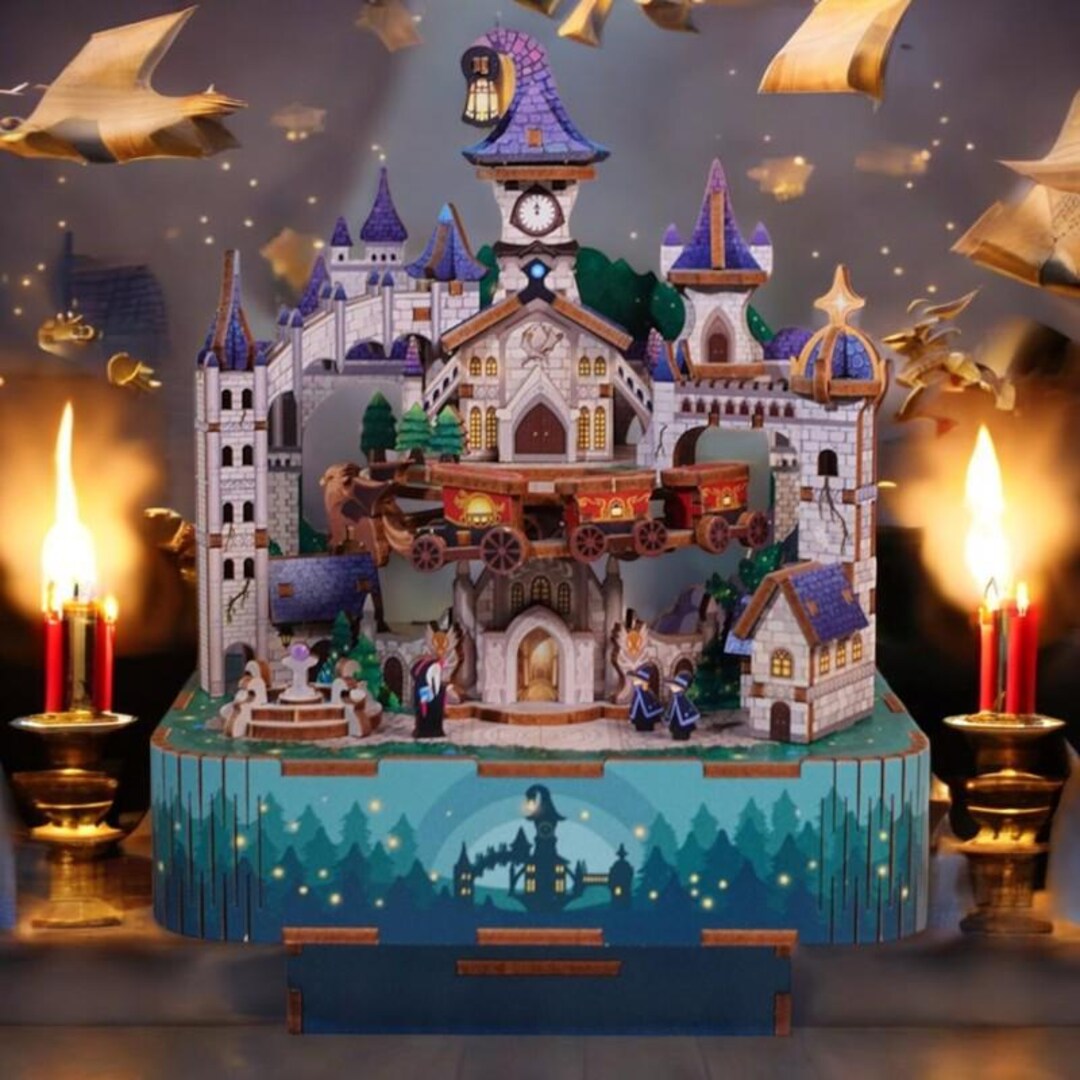 DIY Magic Castle Music Box Puzzle: 3D Wooden Model With Moving Train - Etsy
