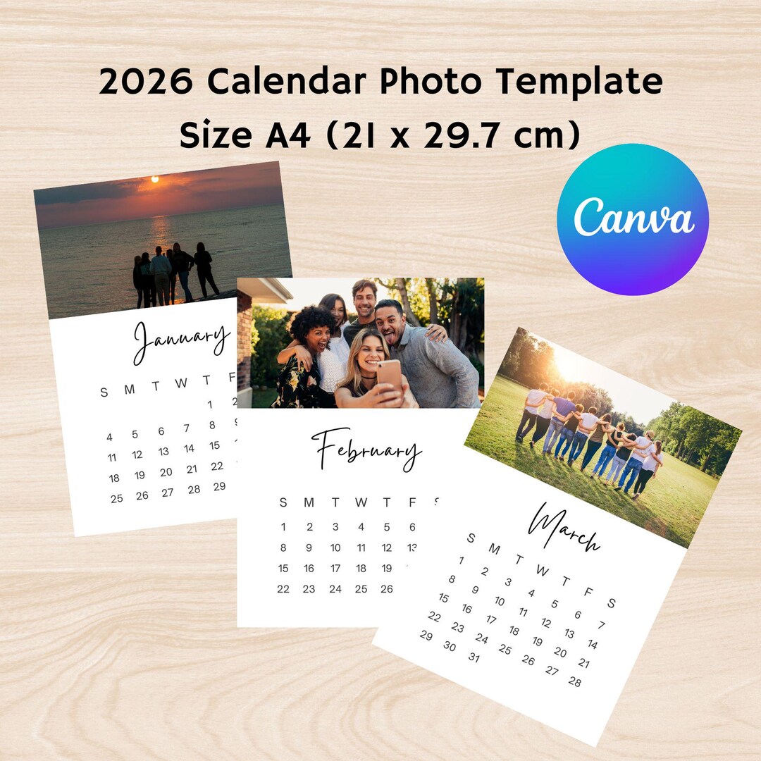 2026 Photo Calendar Template Editable Canva Calendar Drag and Drop ...