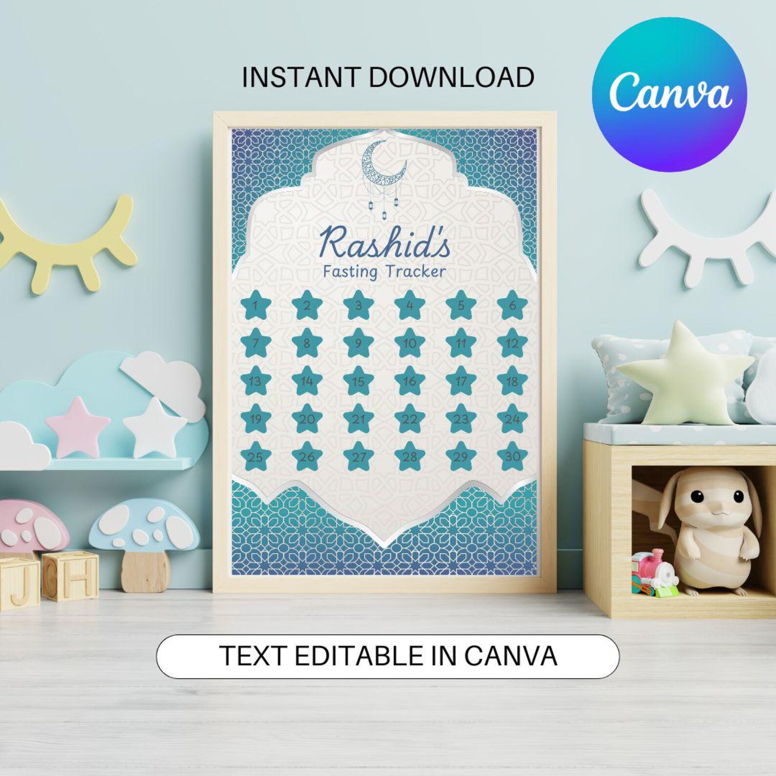Ramadan Fasting Tracker Calendar Digital Download Eid Mubarak Countdown ...