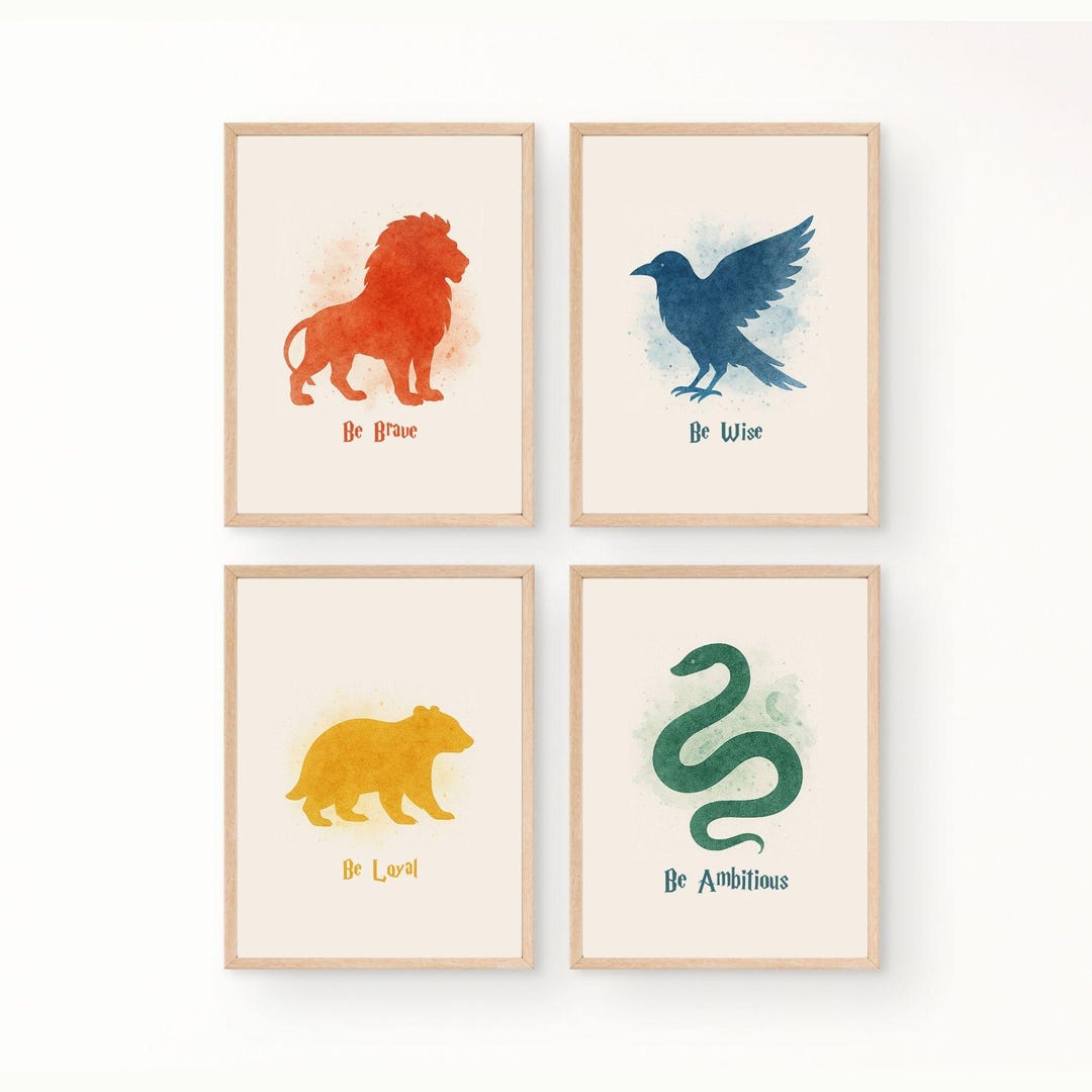 Wizard Nursery Wall Art Set of 4 Magic School House Crest Wizarding ...