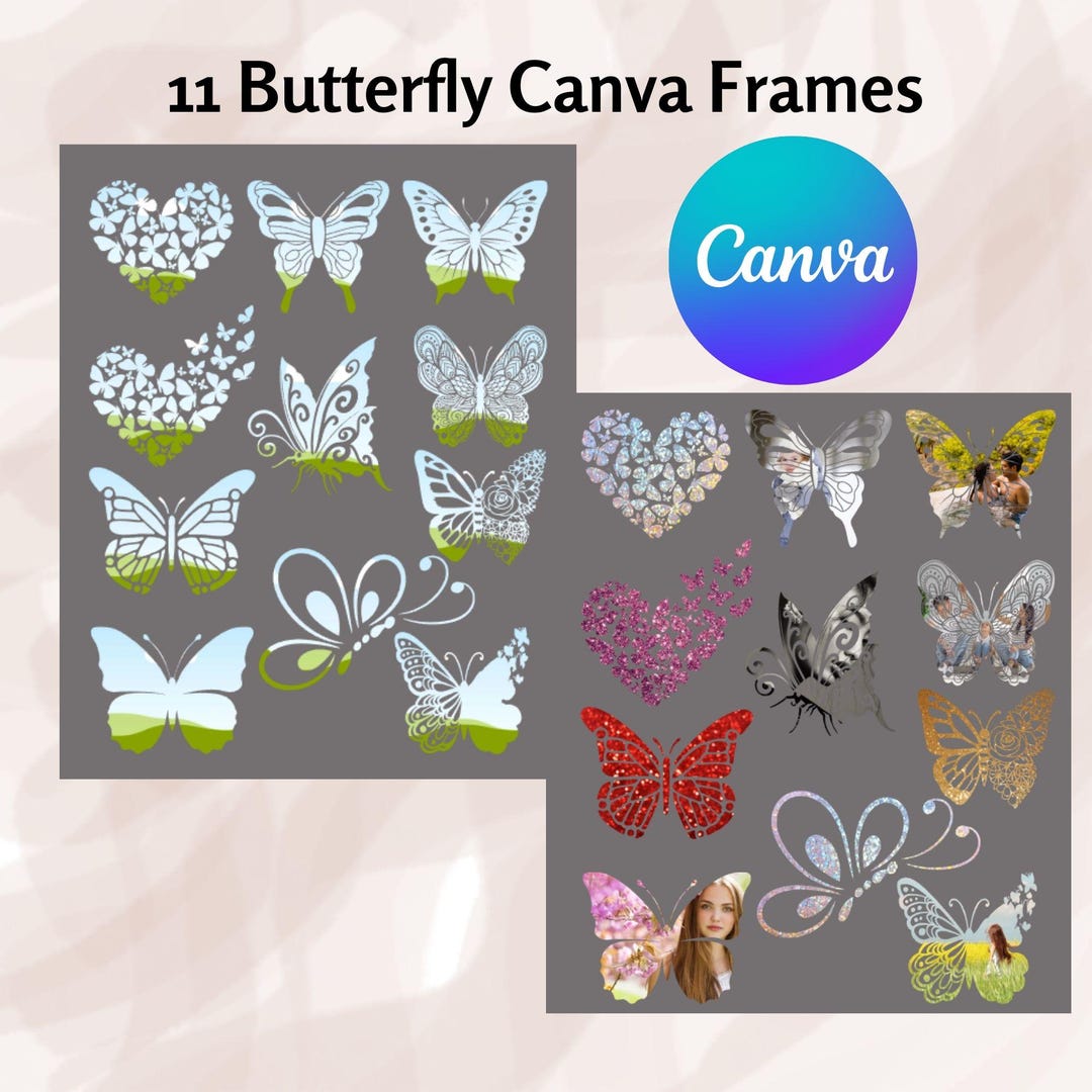 Bundle 11 Buterfly Canva Frame Drag and Drop Butterfly Photo Collage ...