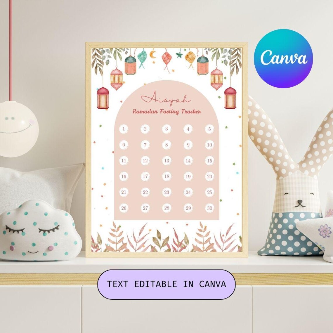 Ramadan Fasting Tracker Progress Editable Calendar Kids Canva Planner ...