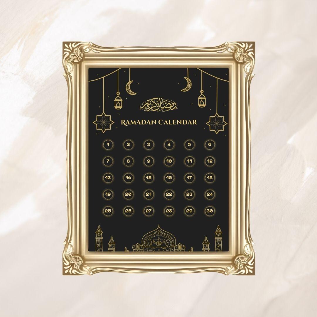 Ramadan Calendar Digital Printable Wall Art Black Gold Decor Fasting ...