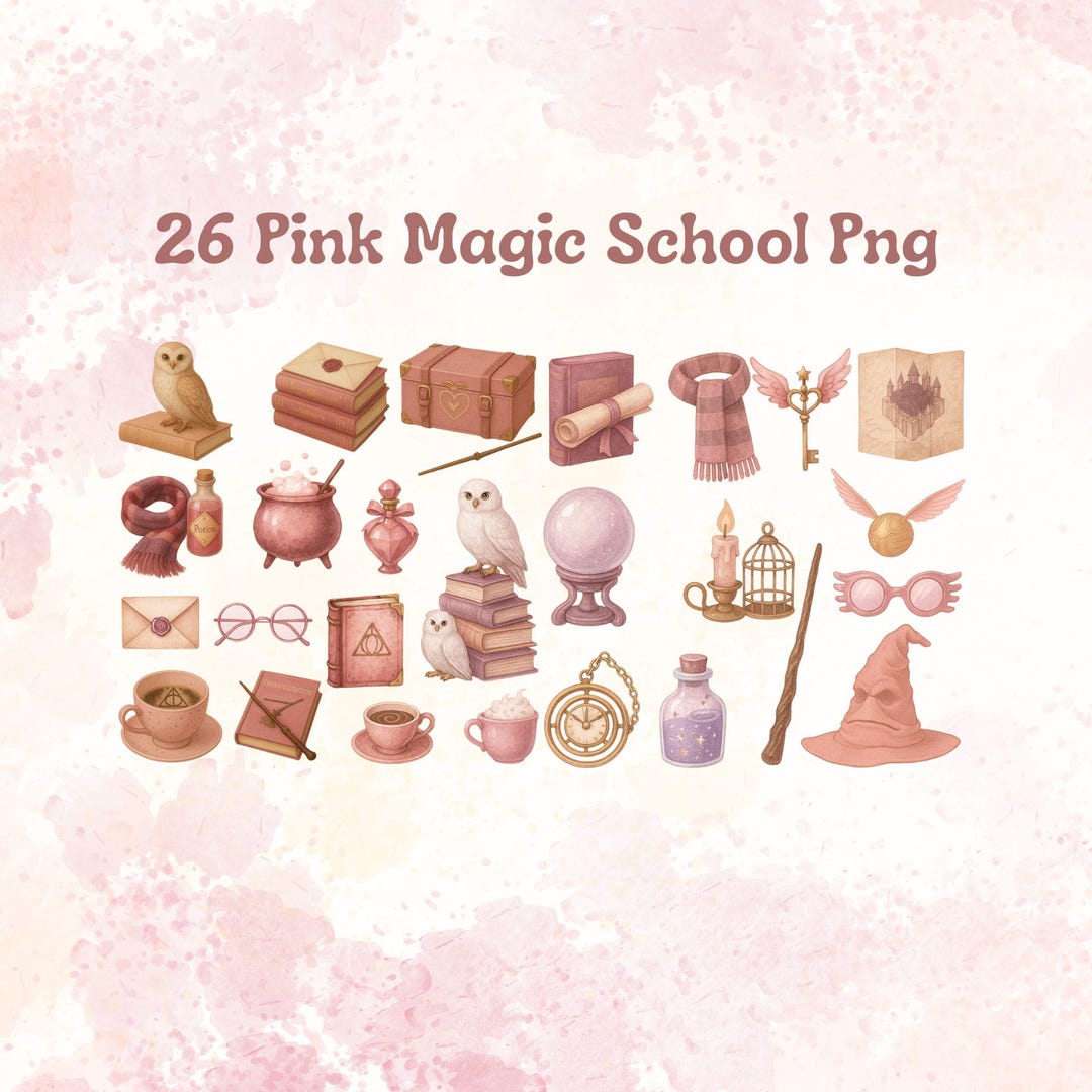 Watercolor Pink Wizard Png Magic School Clip Art Pink Witch Magic ...