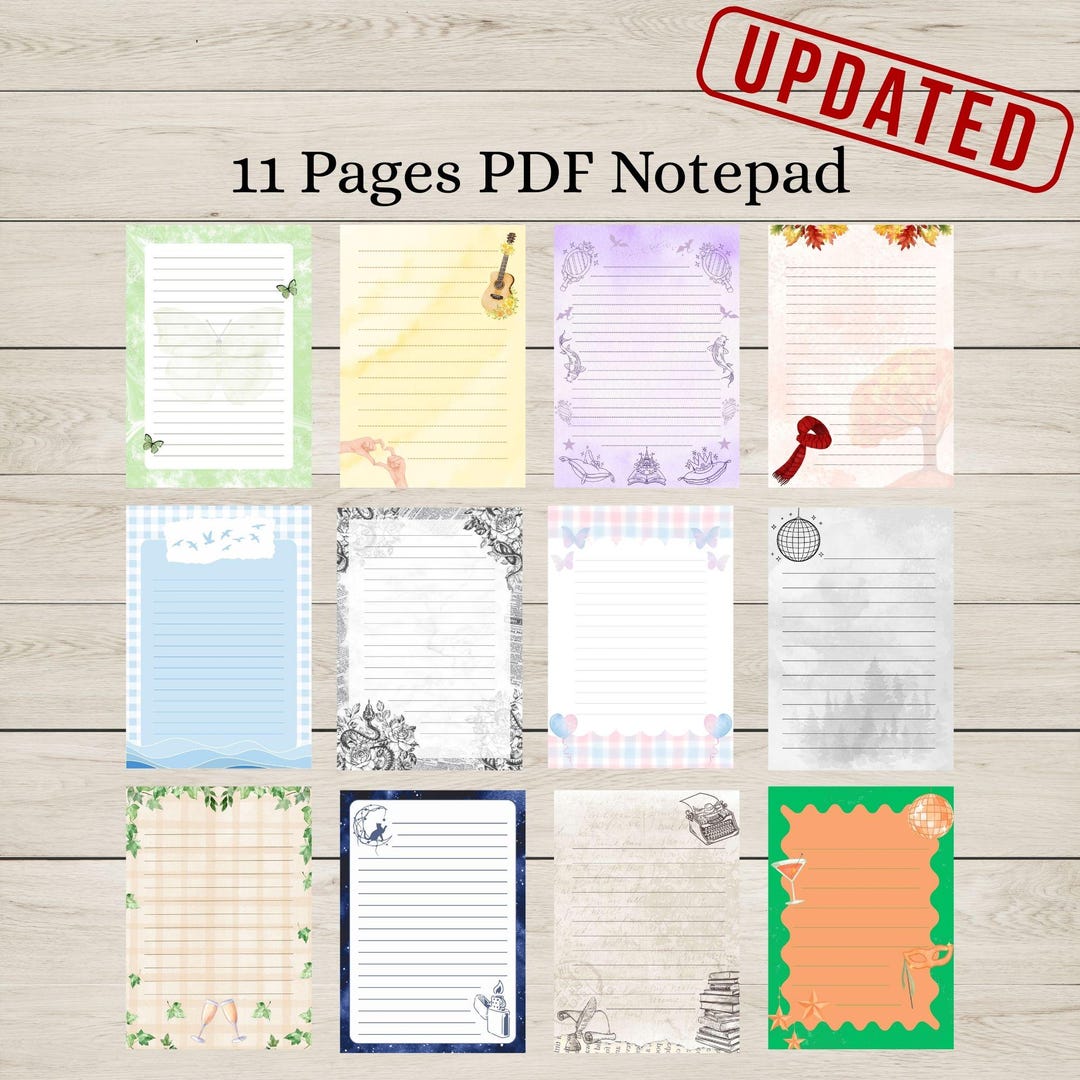 Printable Stationery Taylor Lined Paper Era Notepad Pop Star Writing ...