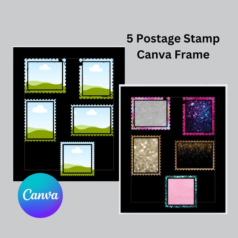 Stamp Canva Frame Bundle 5 Postage Stamps Template Make Your Own ...