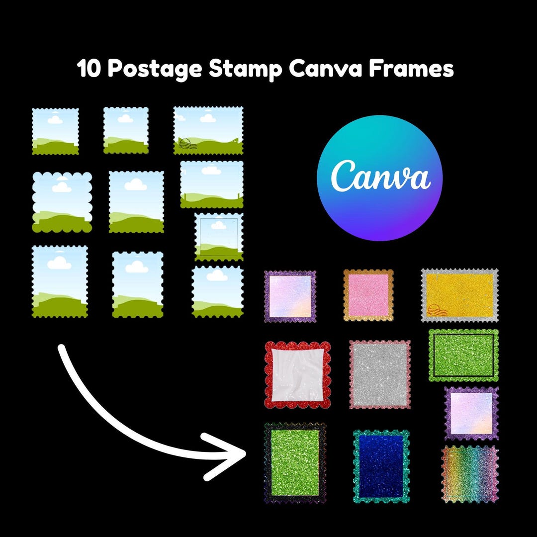 Bundle 10 Postage Stamp Canva Frame Drag and Drop Postmark Frame Stamp ...