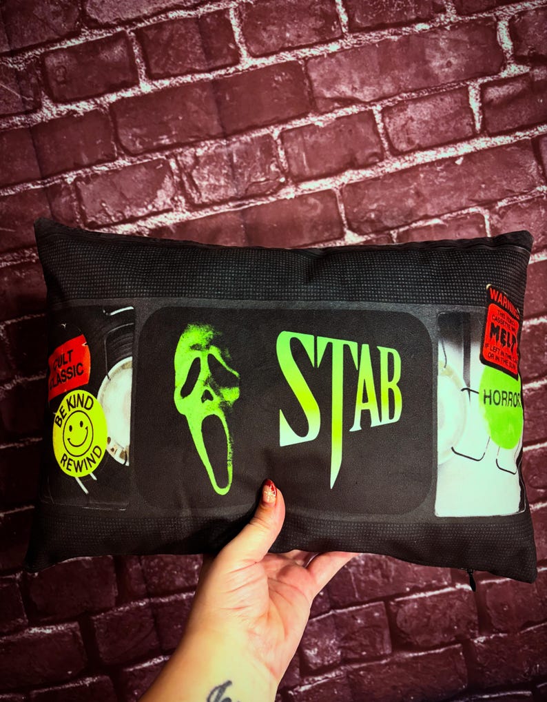 Stab Scream Ghost Face Horror Movie Cushion, VHS Tape Pillow, Retro ...