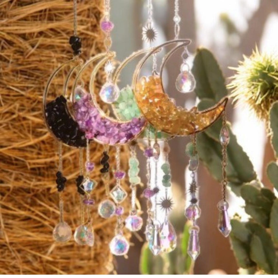Crystal Sun Catcher Wind Chime - Moon Prism Wall Hanging Decor, Rainbow ...