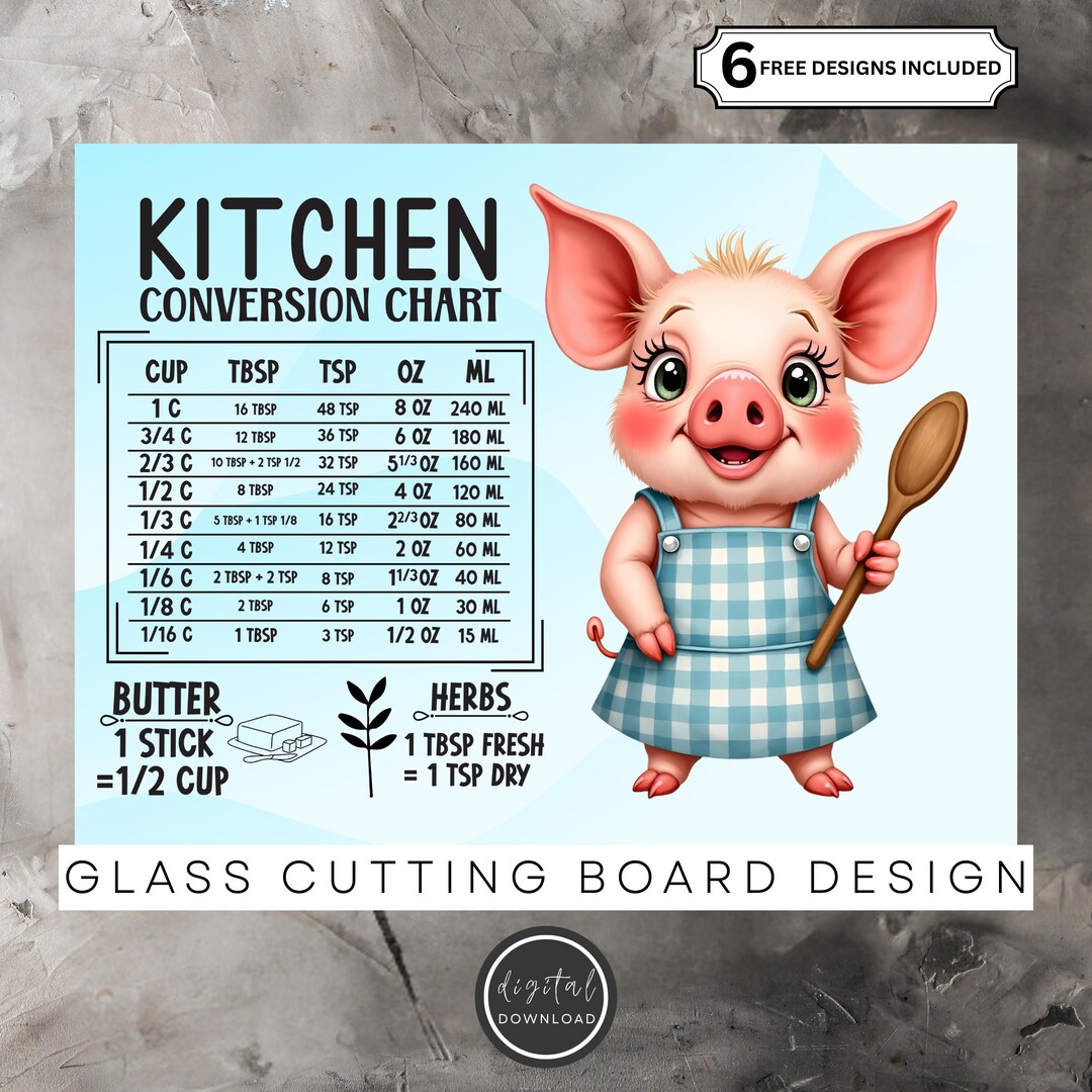 Pig Kitchen Conversion Chart Cutting Board Design, Glass Board ...