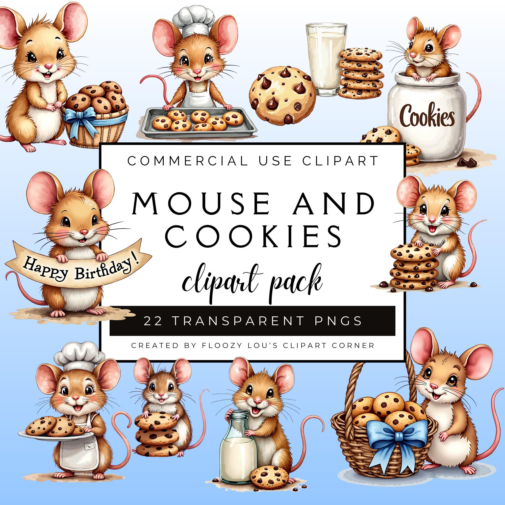 Mouse and Cookie Birthday Clipart Bundle, Birthday Mice Clipart Pack ...