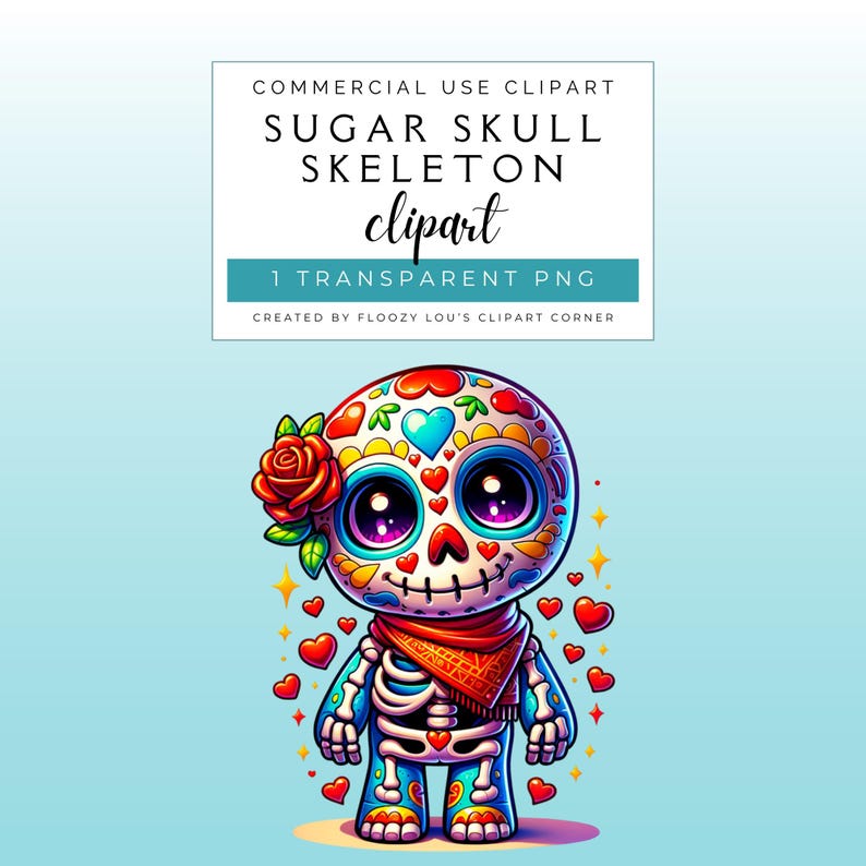 Sugar Skull Skeleton Clipart Cute Día De Los Muertos PNG Sugar Skull ...