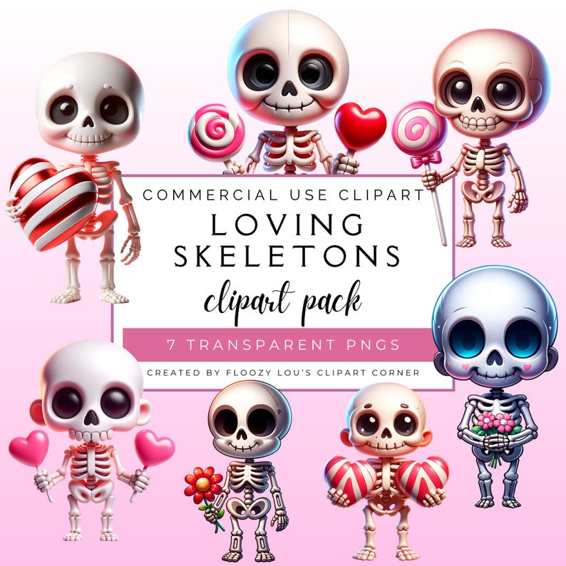 Loving Skeletons Clipart Bundle, Valentine Clipart Pack, Skeletons ...