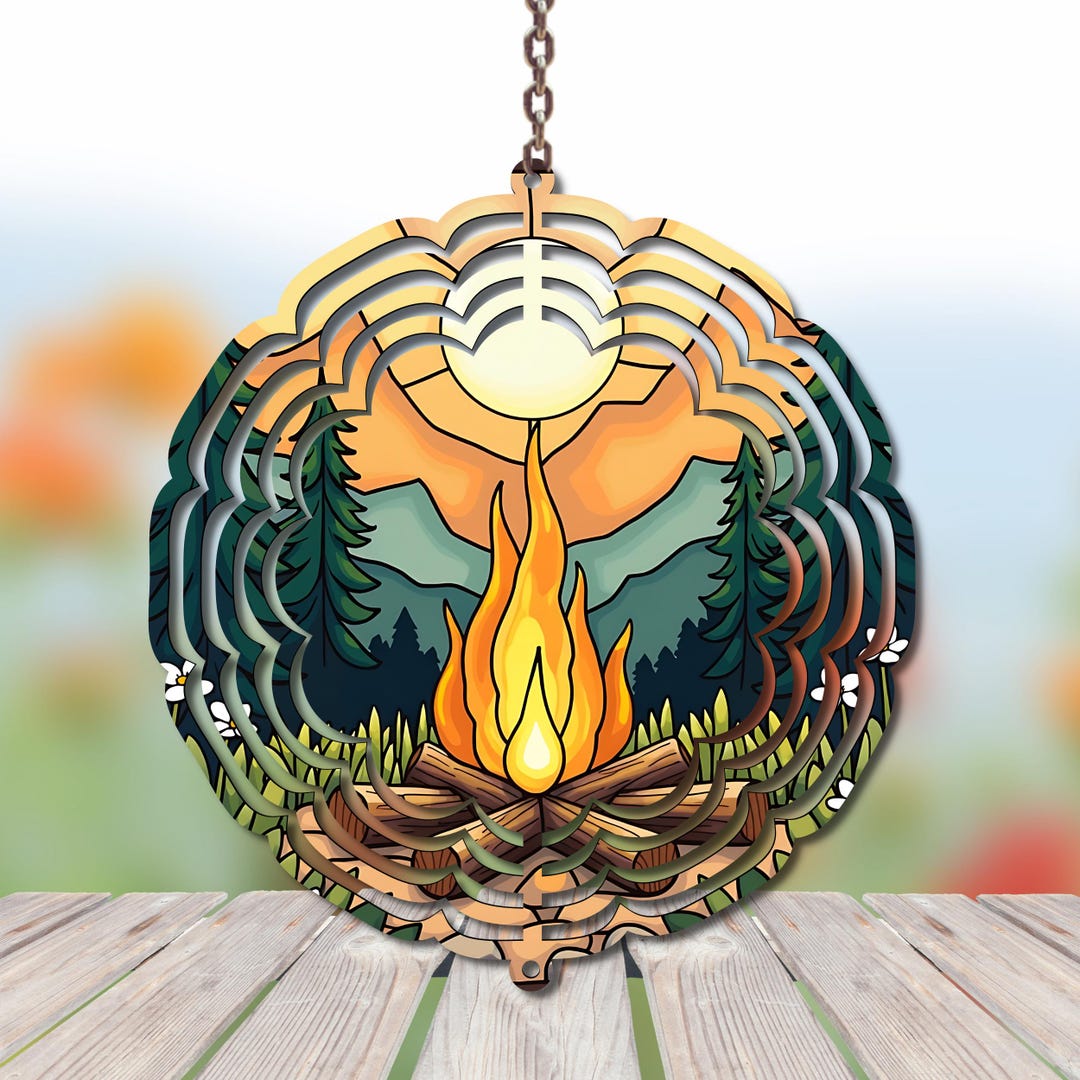 Campfire Wind Spinner Sublimation Design Stained Glass Wind Spinner ...