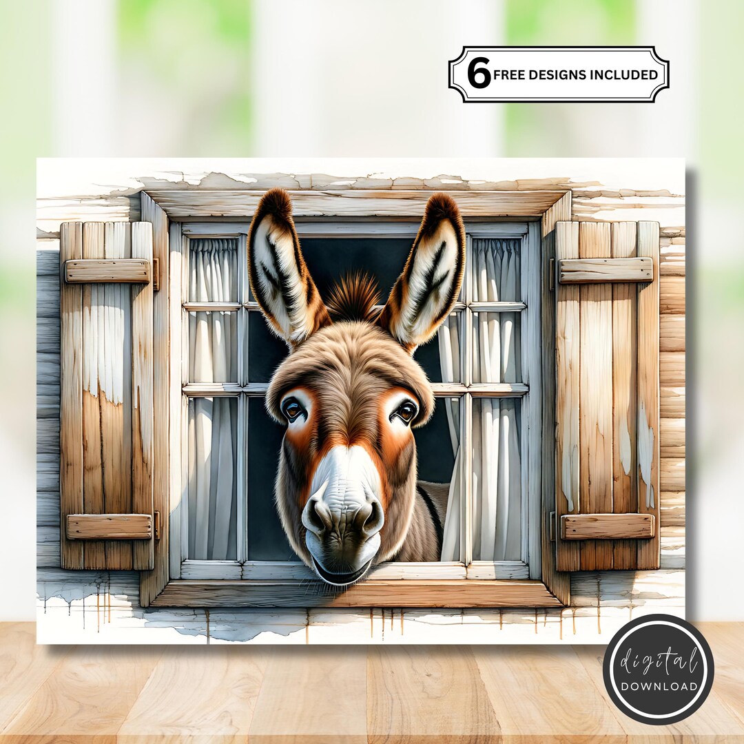 Donkey in A Window Sublimation Design for Glass Cutting Boards - Etsy