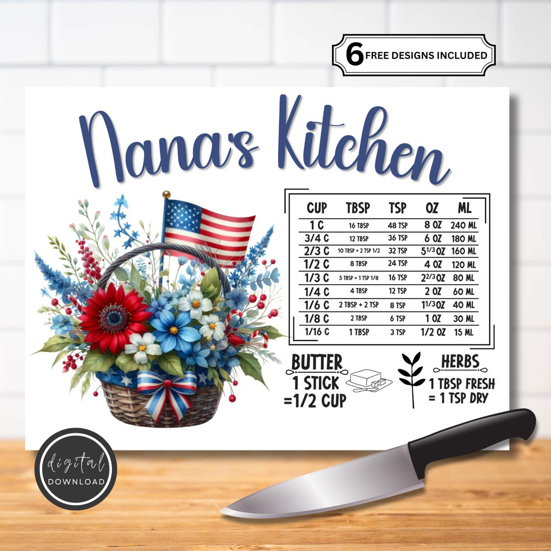 Nana's Kitchen Measurement Chart Glass Cutting Board PNG File - Etsy