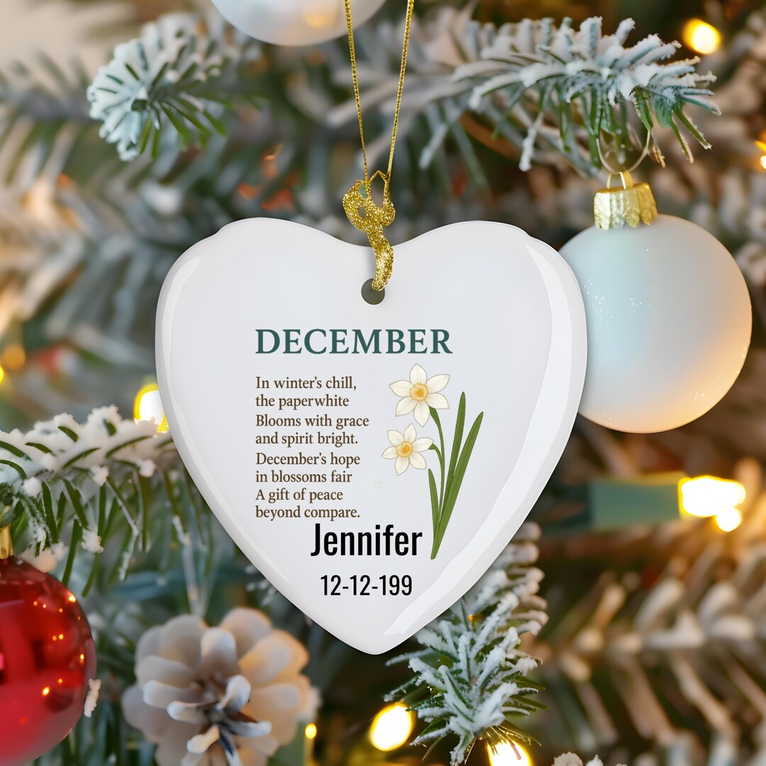 Personalized December Narcissus Birth Flower Ornament, Custom Name and ...