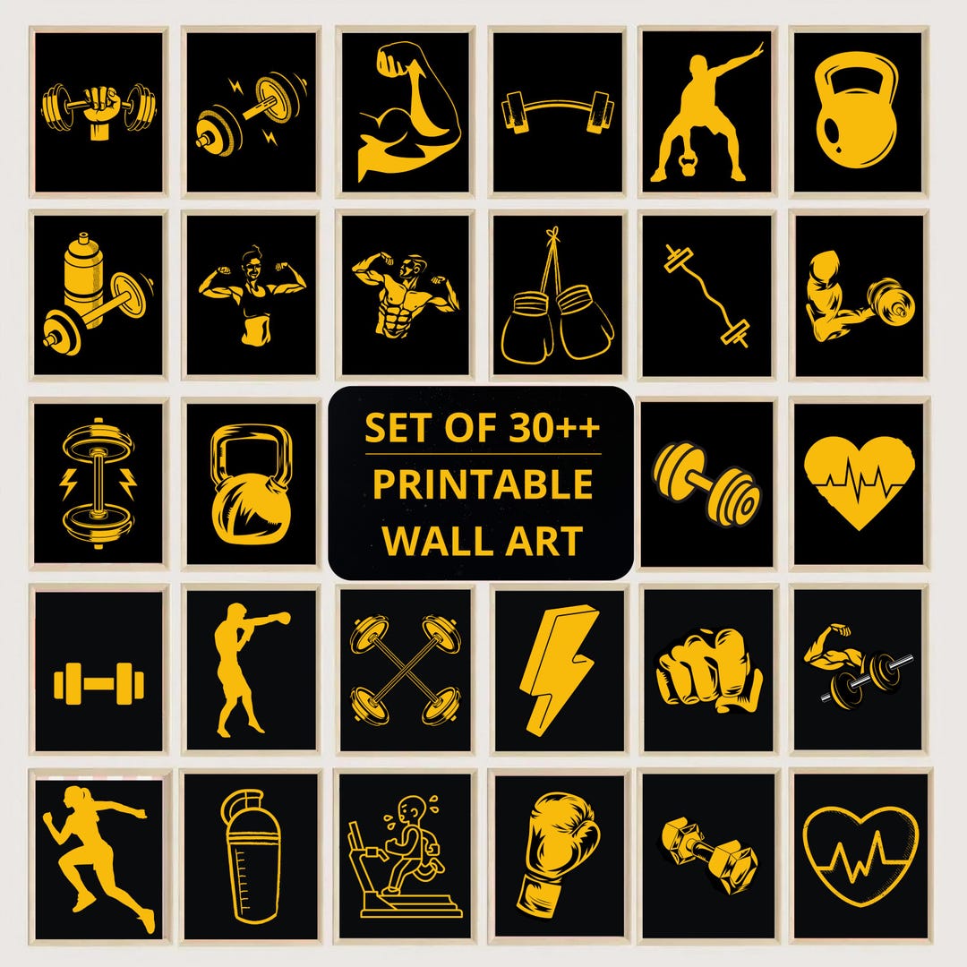 Gym Wall Art Set - 30+ Fitness Printable Posters - Workout Motivation ...