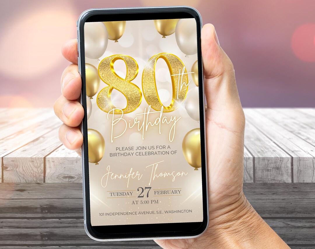 80th Birthday Invitation Gold, Digital 80th Invite Editable Template - Etsy