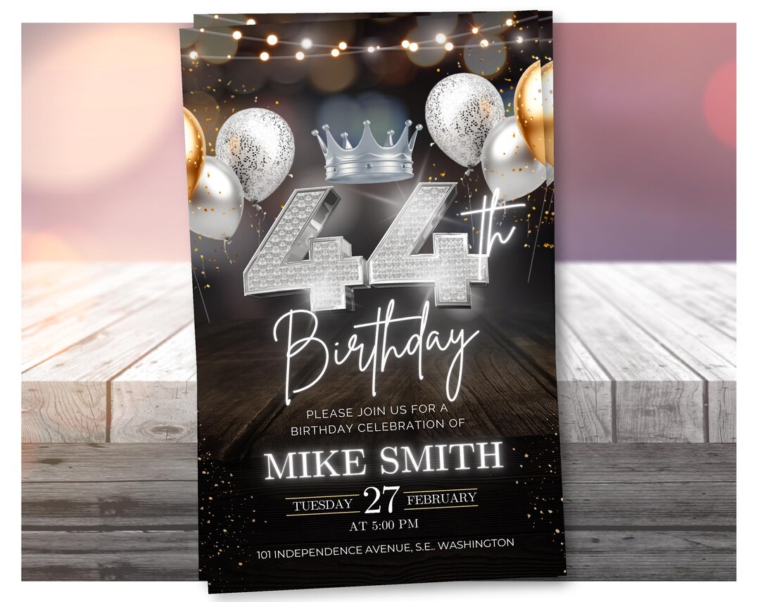 Adult 44th Birthday Invitation, Digital Invite Editable Template in ...