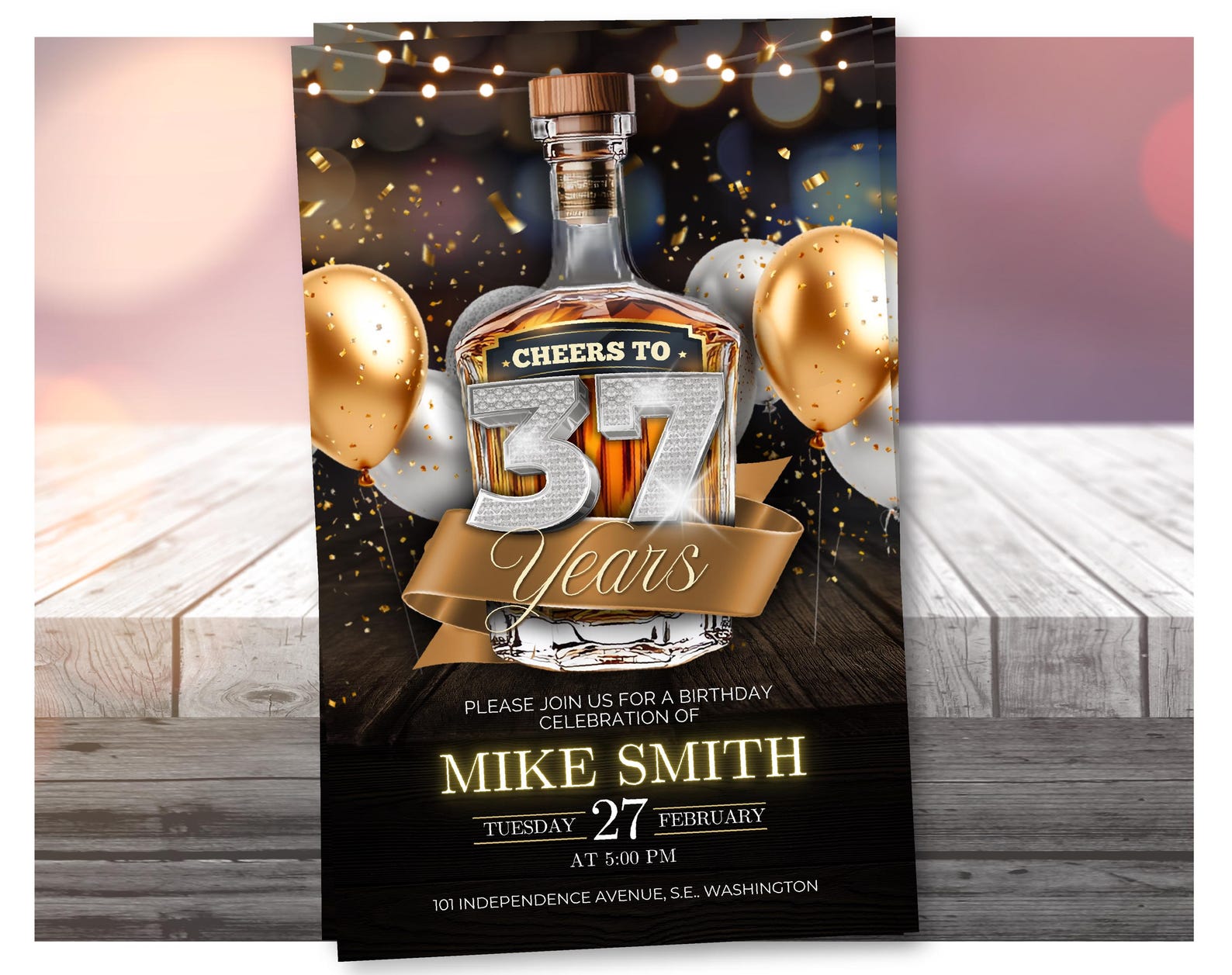37th Birthday Party Invitation, Editable Birthday Invitation for Adult ...
