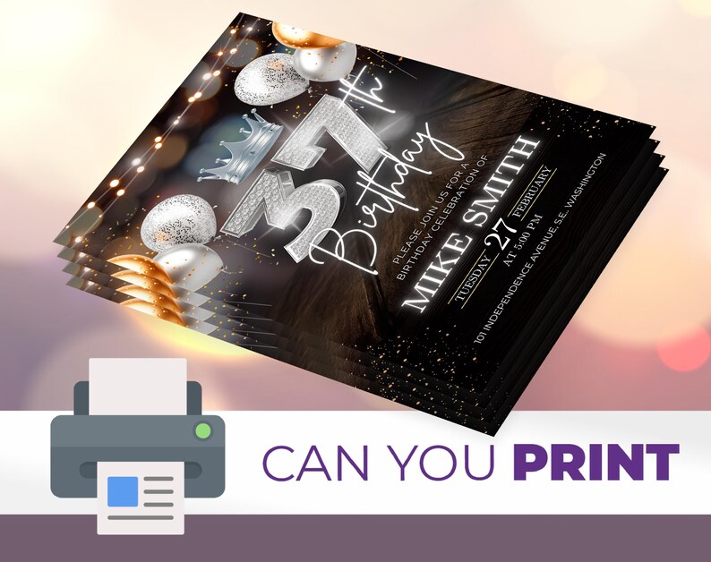 Adult 37th Birthday Invitation, Digital Invite Editable Template in ...