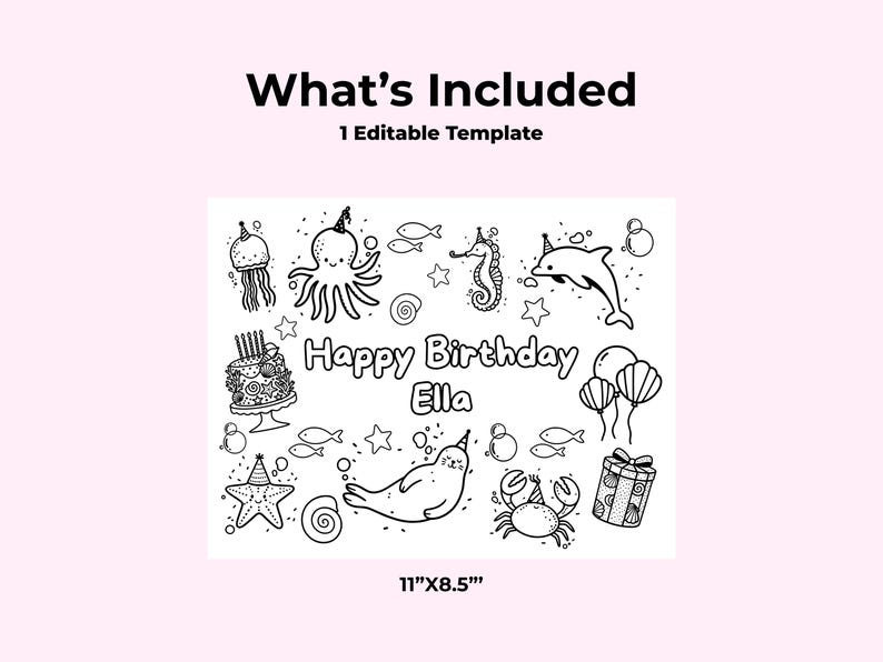 Under the Sea Birthday Coloring Page, Sea Animals Party Printable for ...