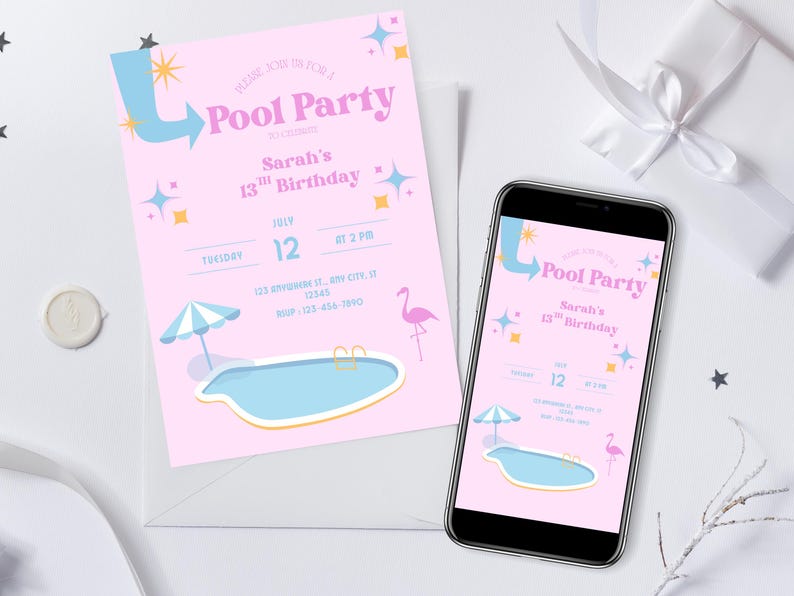 Retro Pool Party Invitation, Swim Birthday Invite (editable Canva ...
