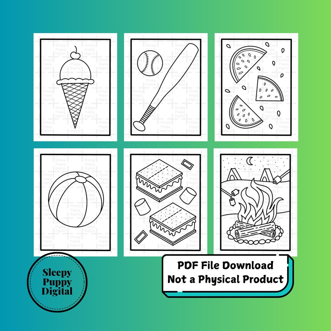 Festive Summer Coloring Pages: Ice Cream, Baseball, Watermelon, Beach ...