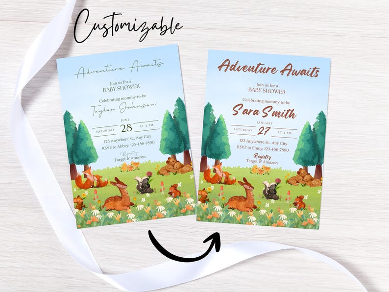 Woodland Animals Baby Shower Invitation, Forest Theme Invite (editable ...