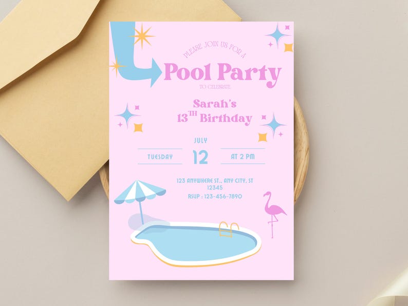Retro Pool Party Invitation, Swim Birthday Invite (editable Canva ...