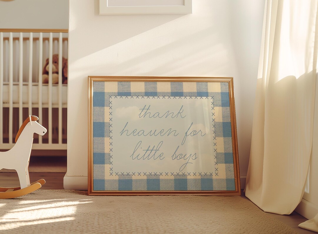 Blue Gingham Nursery Print: "thank Heaven for Little Boys" (digital ...
