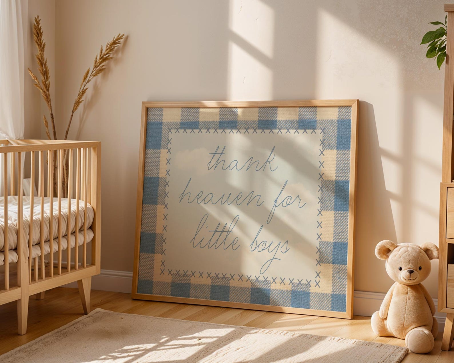 Blue Gingham Nursery Print: "thank Heaven for Little Boys" (digital ...