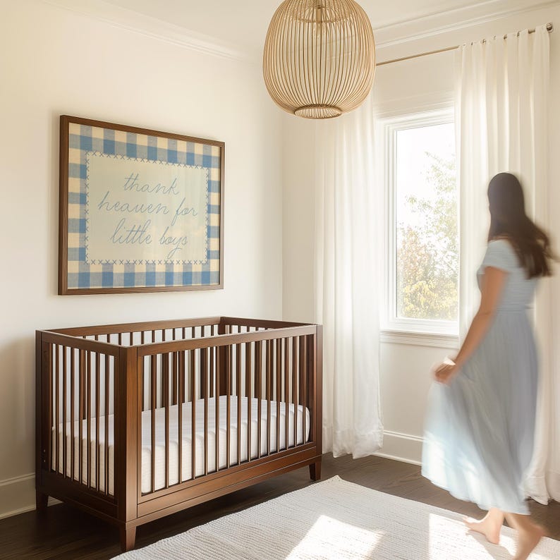 Blue Gingham Nursery Print: "thank Heaven for Little Boys" (digital ...
