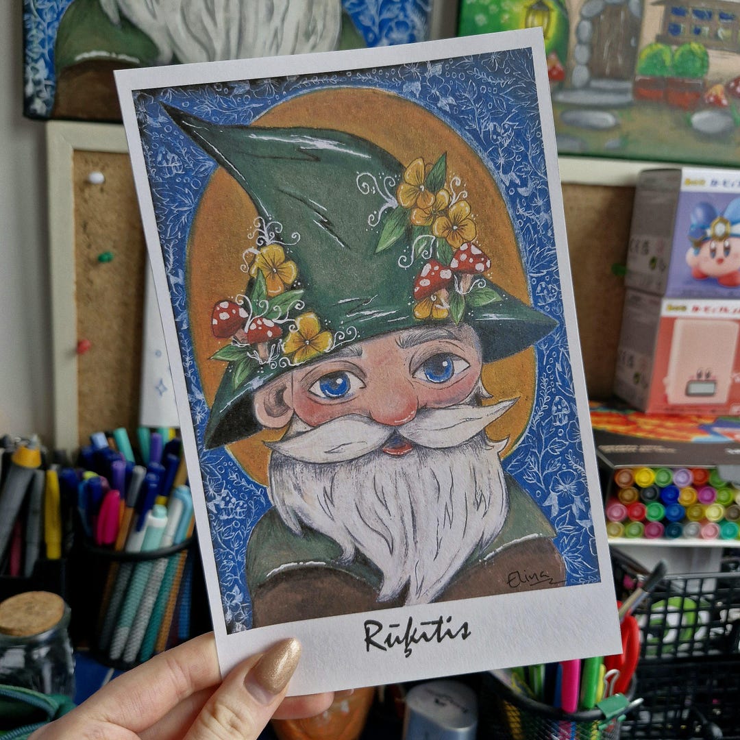 A5 Fantasy Gnome Oil Pastel Print - Etsy