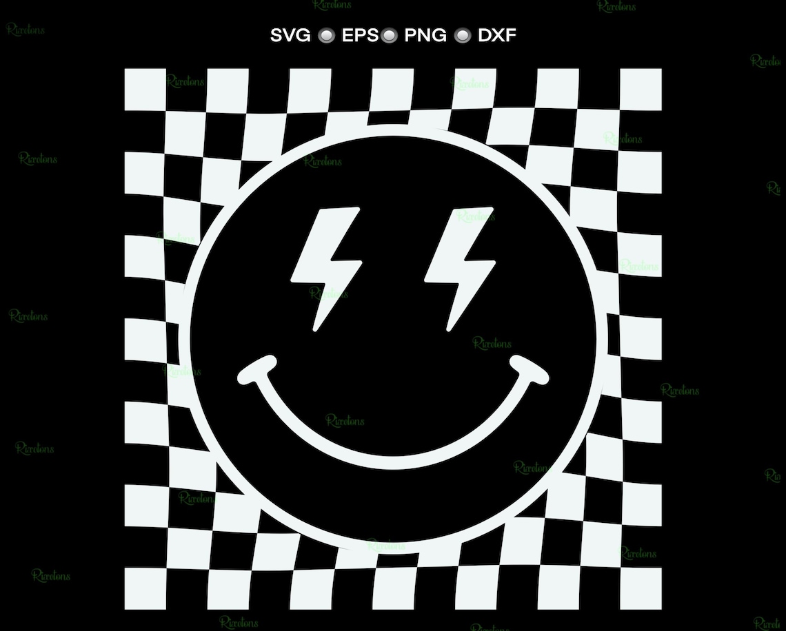 Checkered Smiley Lightning Eyes Svg, Smiley Face Lightning Bolt ...