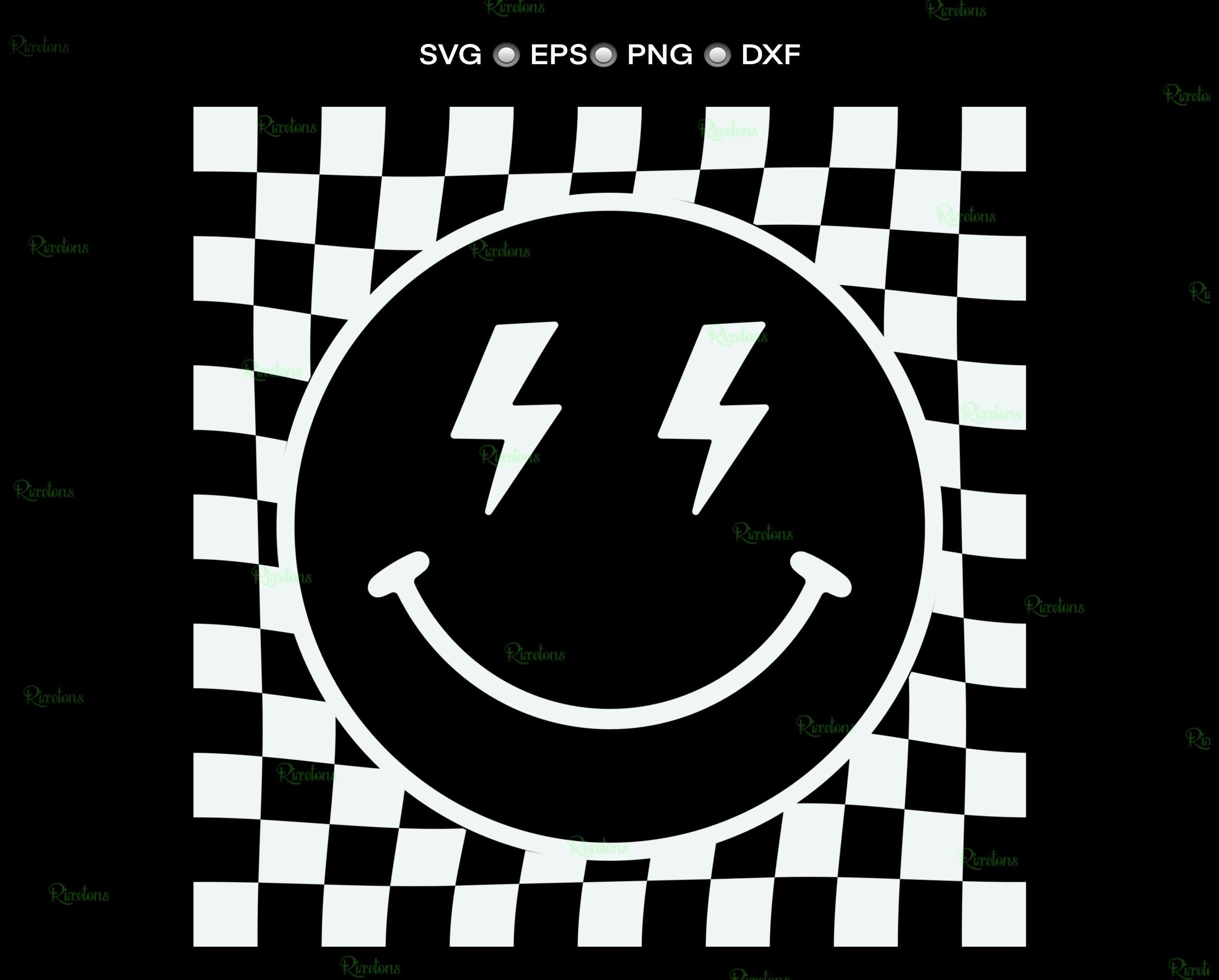 Checkered Smiley Lightning Eyes Svg, Smiley Face Lightning Bolt ...