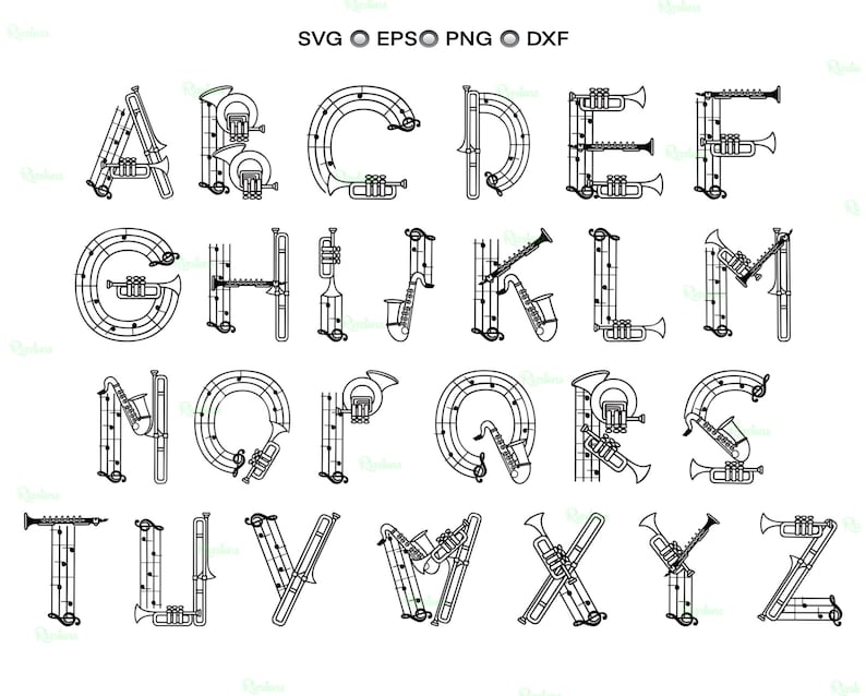 Music Font SVG, Music Instrument Font, Music Alphabet, Musical Letters ...